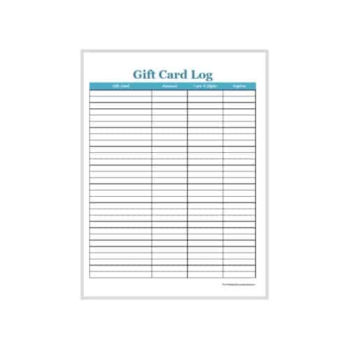 Gift Card Tracking Log (Free Printable!)