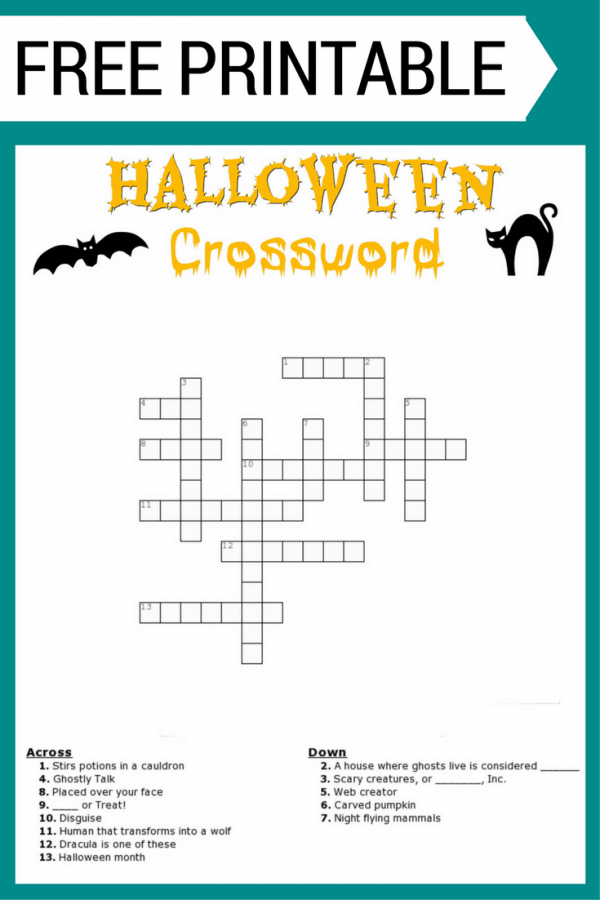 Halloween Crossword Printable (With or Without Word Bank)
