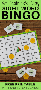 St. Patrick's Day Bingo with Sight Words Free Printable