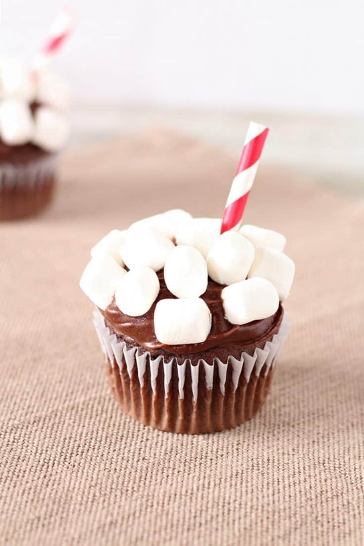 Easy Hot Cocoa Cupcakes made with Boxed Cake Mix