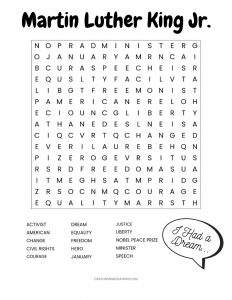 Martin Luther King Jr. FREE Printable Word Search Worksheet