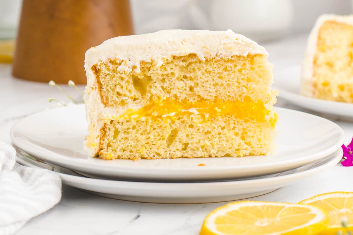 Lemon Layer Cake with Lemon Curd Filling and Marshmallow Frosting