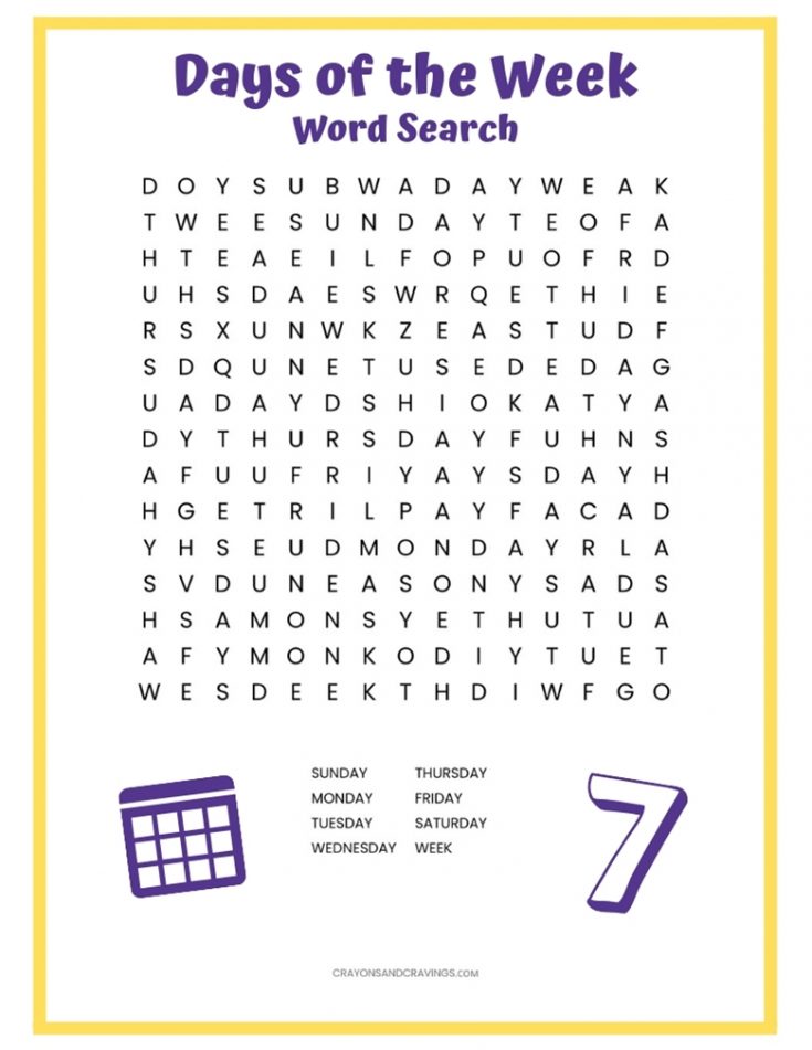 Days of the Week Word Search - Free Printable Word Search