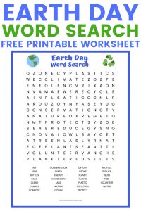 Earth Day Word Search FREE Printable Worksheet