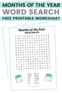 Months of the Year Word Search Free Printable for Kids