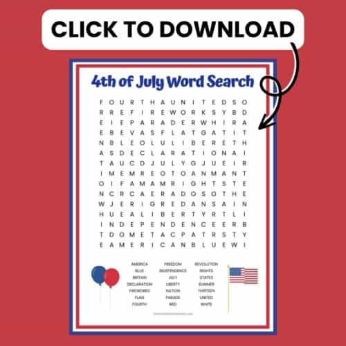 4th of July Word Search (Free Printable Worksheet for Kids)