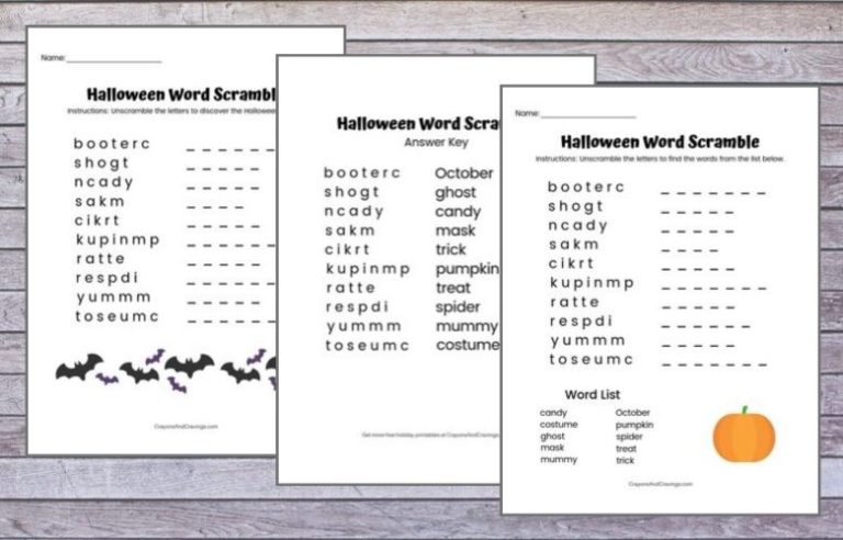 Halloween Word Scramble FREE Printable with Answer Key