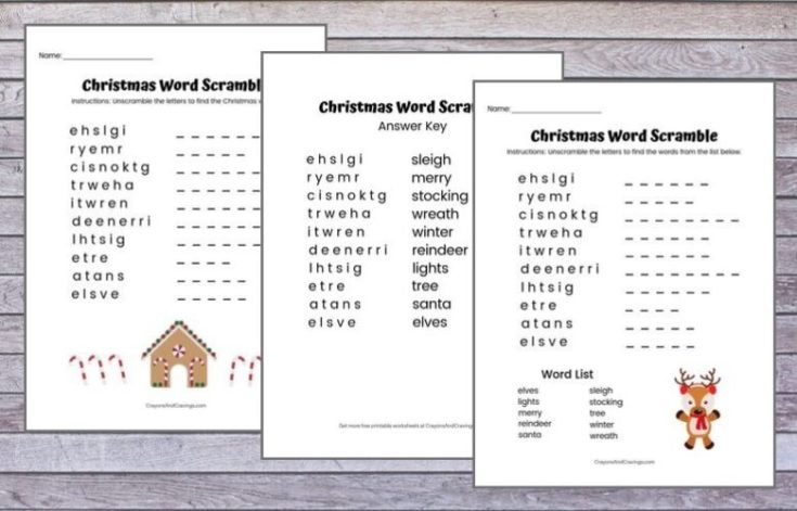 Christmas Word Scramble FREE Printable with Answer Key