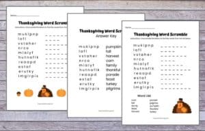 Thanksgiving Word Scramble FREE Printable with Answer Key