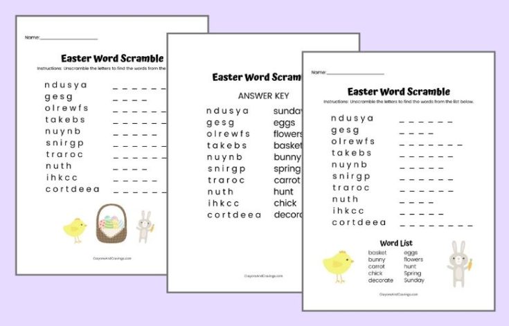 Easter Word Scramble FREE Printable with Answer Key