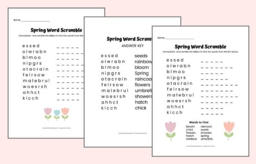 Spring Word Scramble FREE Printable with Answer Key