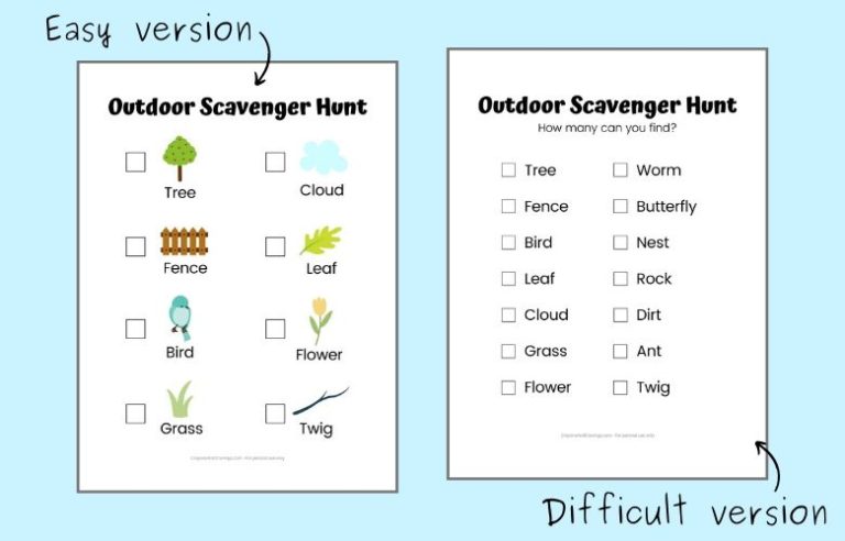 Outdoor Scavenger Hunt for Kids Free Printable