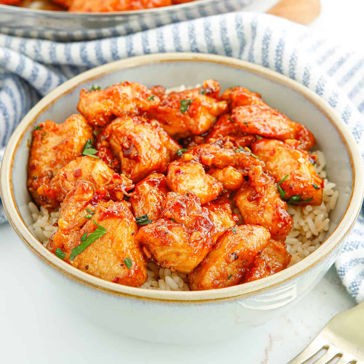 Easy Sticky Sweet and Spicy Garlic Chicken Breast Bites