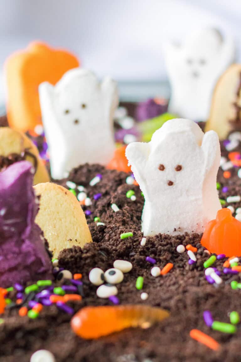Ghosts in the Graveyard Dessert (a Halloween Poke Cake)