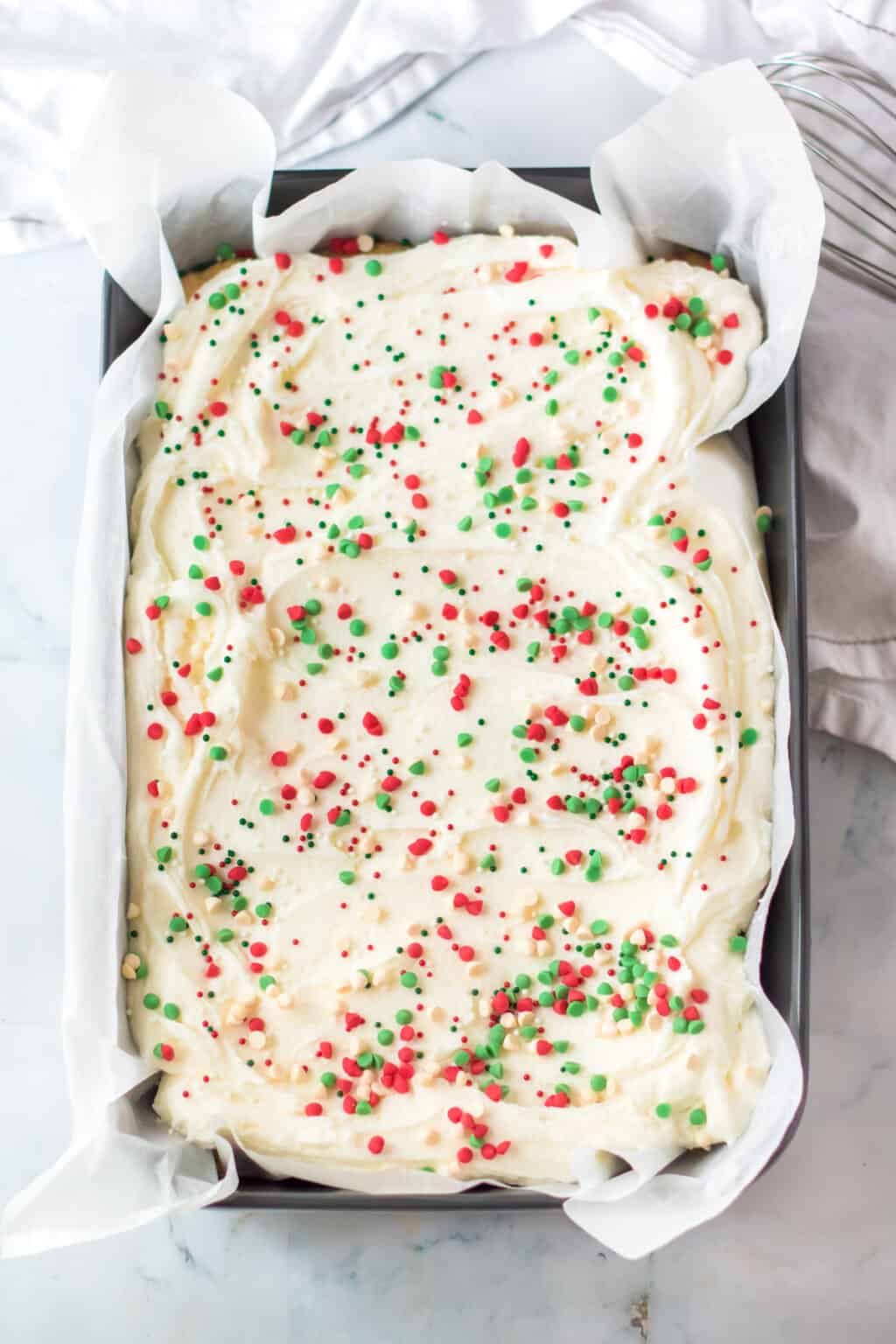 Frosted Christmas Sugar Cookie Bars with Sprinkles