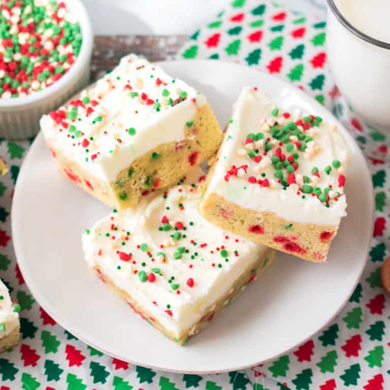 Frosted Christmas Sugar Cookie Bars with Sprinkles