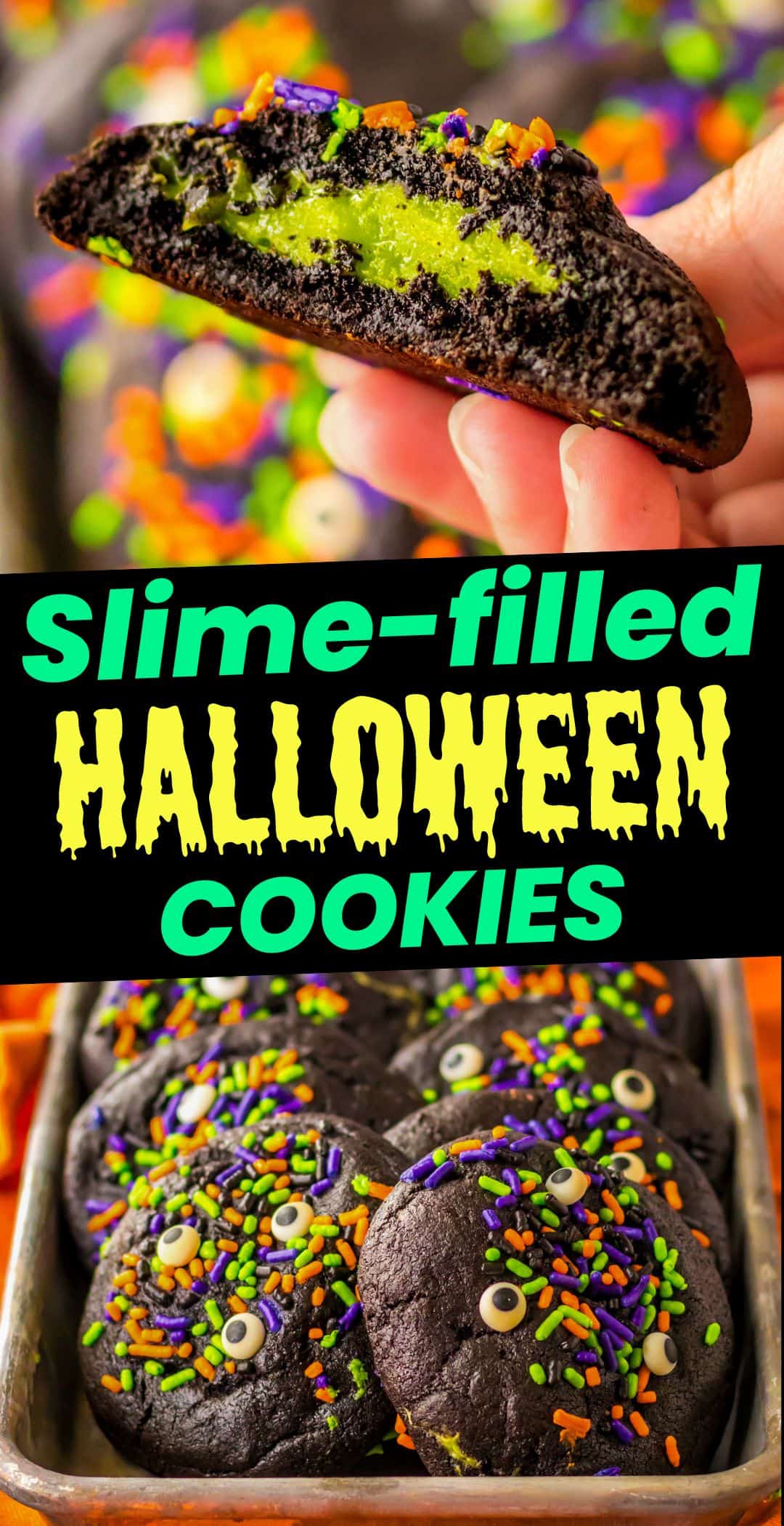 Halloween Cookies (Slime Filled Black Velvet Cookie Recipe)