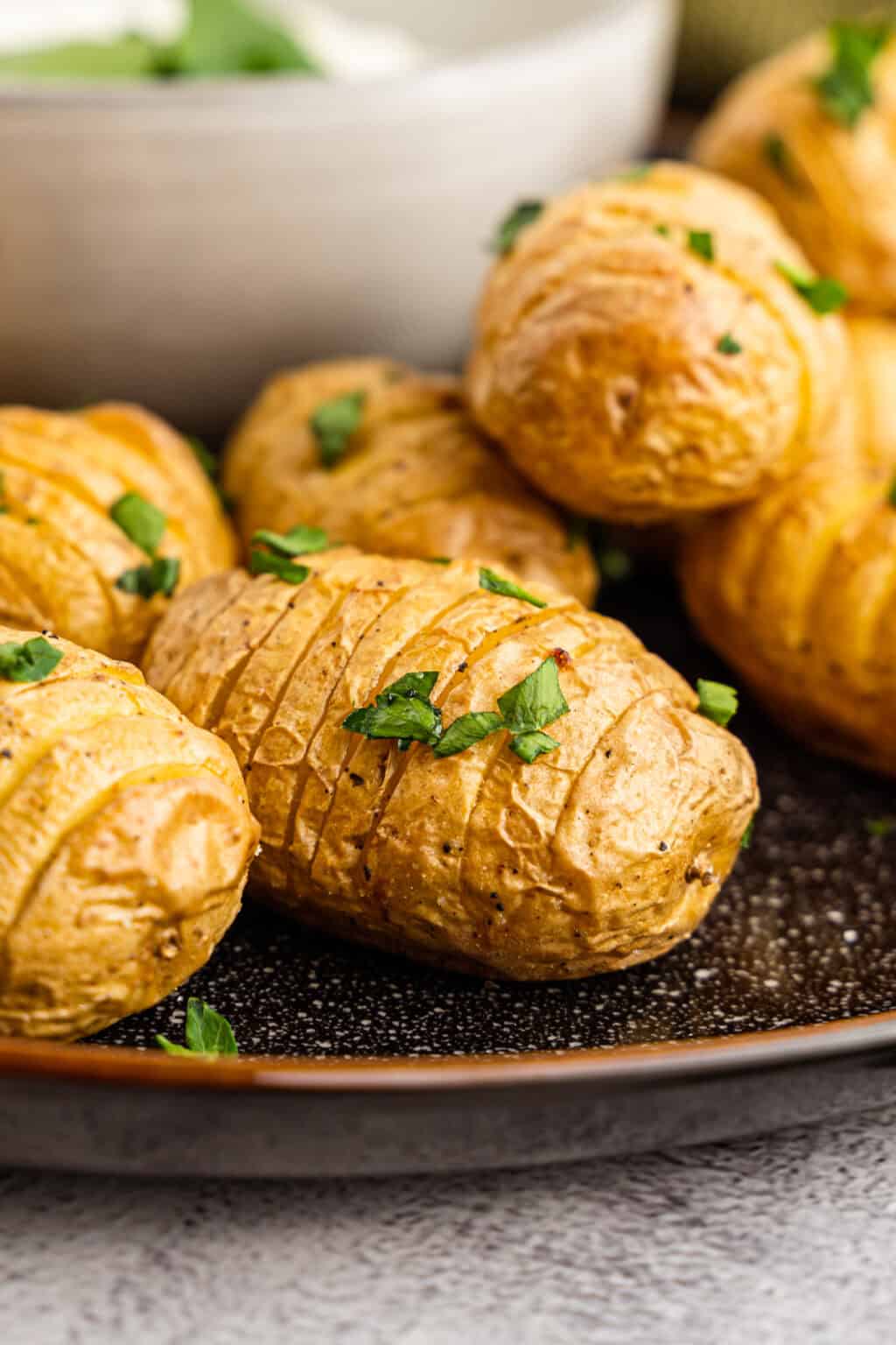 Mini Hassleback Potatoes with Creamy Dill Dip
