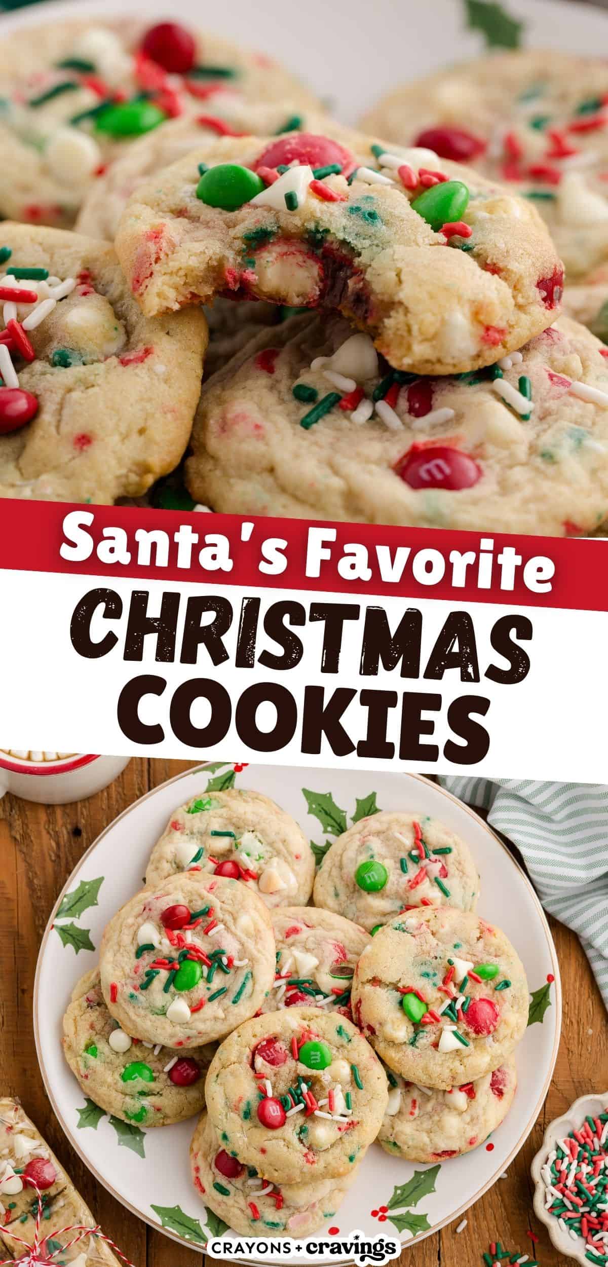 Christmas M&M Cookies with White Chocolate Chips and Sprinkles